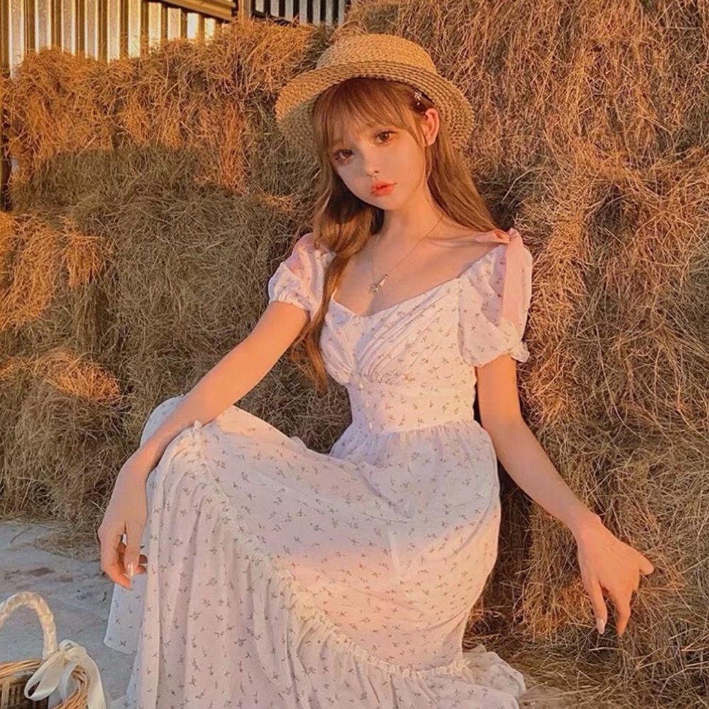 Japanese Cottagecore Shabby Chic Floral White Pink Bo… - Gem